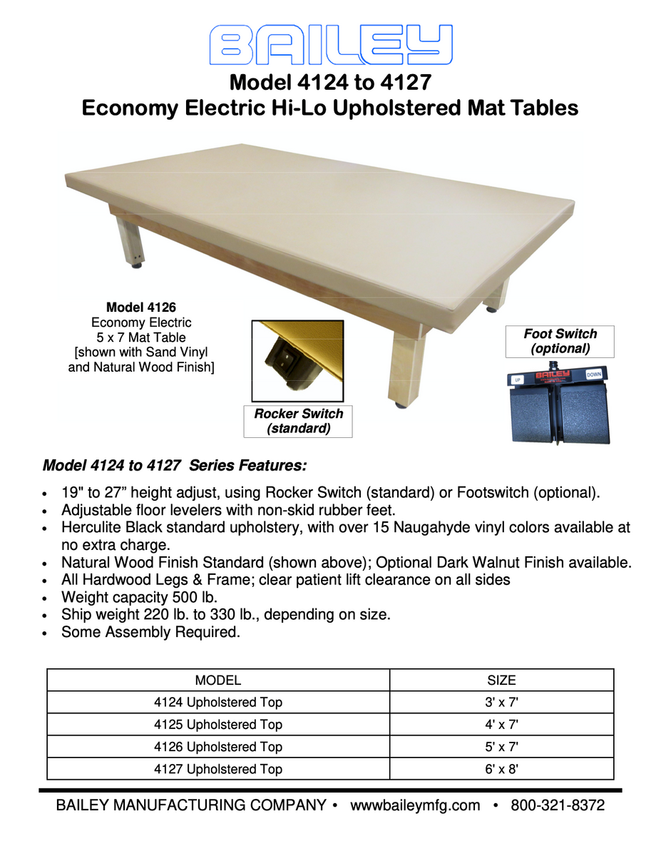 Bailey Economy Series Electric High/Low Mat Tables – Total Rehab Solutions