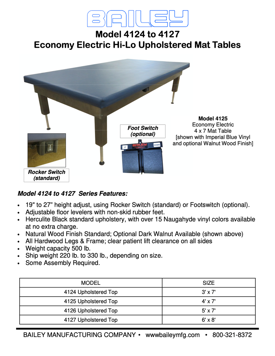 Bailey Economy Series Electric High/Low Mat Tables – Total Rehab Solutions